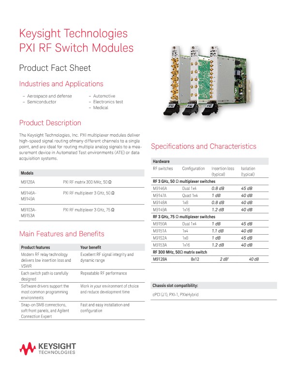 PXI RF Switch Modules – Product Fact Sheet PDF Asset Page | Keysight